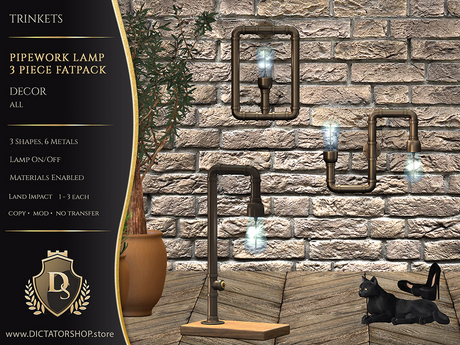 Second Life Marketplace - [Ds] Trinkets - Pipework Lamps 3 Piece Set Decor